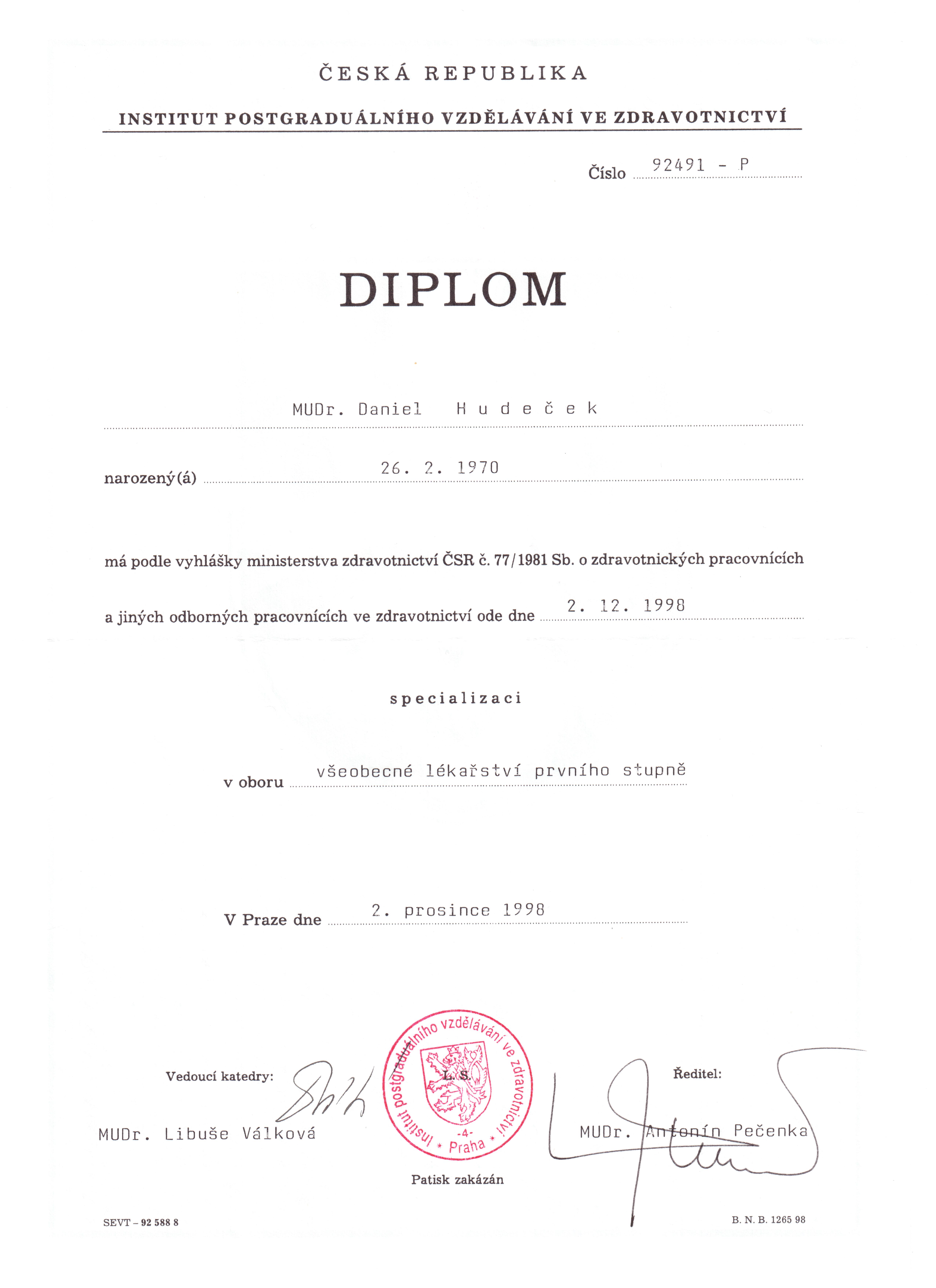 Diplomy – Ordinace Hrušovany